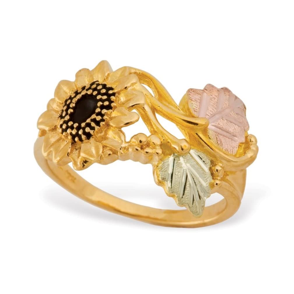 10k Yellow Gold Sunflower Ring, 12k Green and Rose Black Hills Gold Size 6