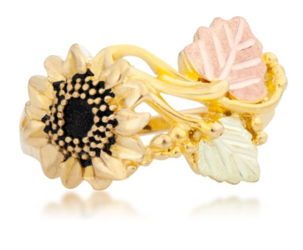 10k Yellow Gold Sunflower Ring, 12k Green and Rose Black Hills Gold Size 6