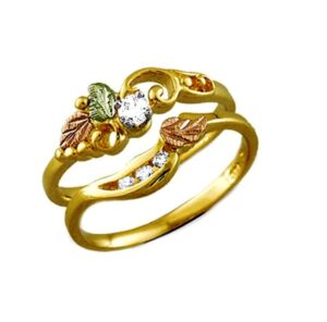 diamond bridal set engagement and wedding ring, 14k yellow gold, 12k green and rose gold black hills gold motif, size 8