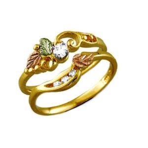 Diamond Bridal Set Engagement and Wedding Ring, 14k Yellow Gold, 12k Green and Rose Gold Black Hills Gold Motif, Size 8