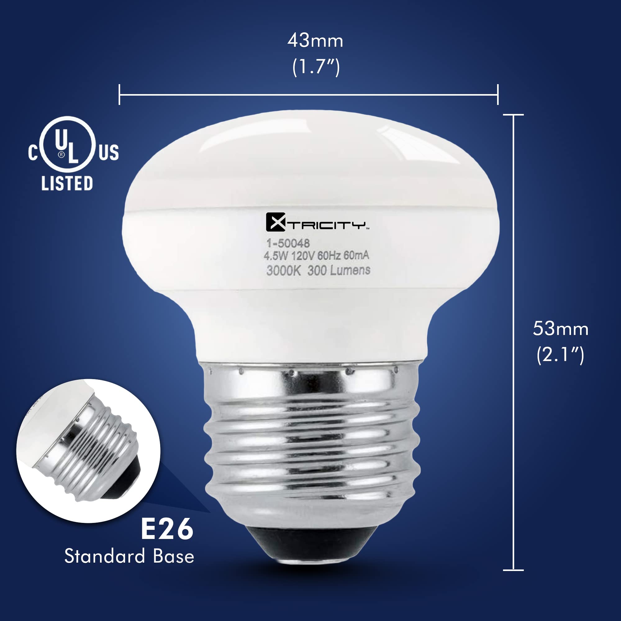 Xtricity R14 LED Light Bulb, 4.5w (40w equivalent), Dimmable, 300 Lumens, 3000k Soft White, E26 Medium Base, RoHS Compliant (Pack of 3)