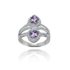 ice gems sterling silver amethyst and white topaz heart halo friendship ring, size 5