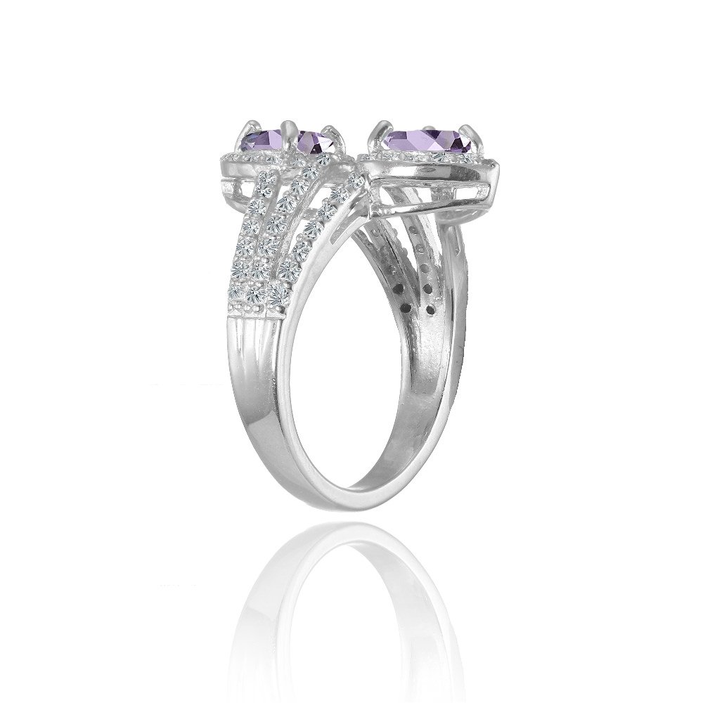 Ice Gems Sterling Silver Amethyst and White Topaz Heart Halo Friendship Ring, Size 5