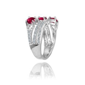 Ice Gems Sterling Silver Created Ruby and White Topaz Oval Three Stone Ring, Size 9