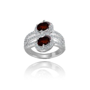 ice gems sterling silver garnet and white topaz oval halo friendship ring, size 7