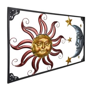 Zeckos 30-Inch Long Gold, Copper, and Silver Finish Sun, Moon, and Stars Metal Wall Hanging - Versatile Indoor/Outdoor Masterpiece Infusing Harmony and Beauty into Your Space