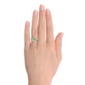 Ice Gems Sterling Silver Peridot and White Topaz Oval Three Stone Ring, Size 10