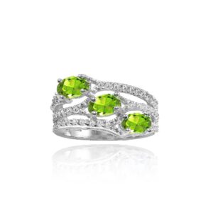 ice gems sterling silver peridot and white topaz oval three stone ring, size 10