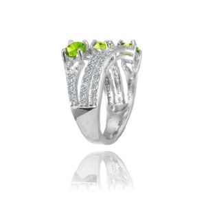 Ice Gems Sterling Silver Peridot and White Topaz Oval Three Stone Ring, Size 10