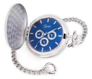 speidel silver-tone pocket watch with blue dial and 14" chain