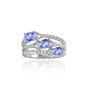 ice gems sterling silver tanzanite and white topaz oval three stone ring, size 5