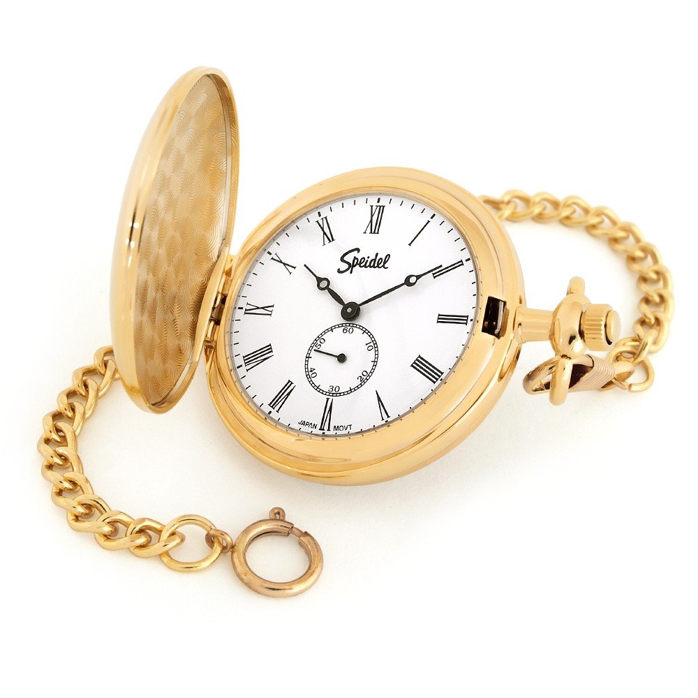 Speidel Gold-Tone Pocket Watch with White Dial and 14" Chain