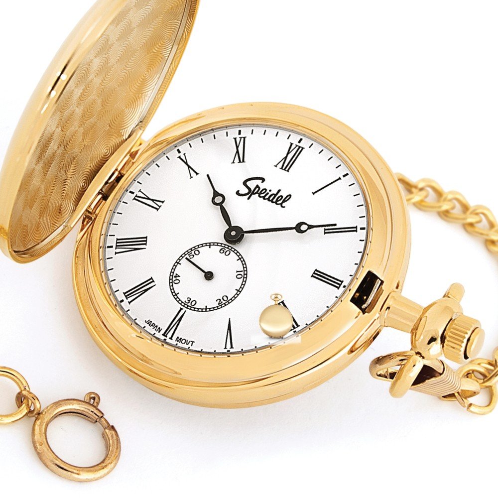 Speidel Gold-Tone Pocket Watch with White Dial and 14" Chain