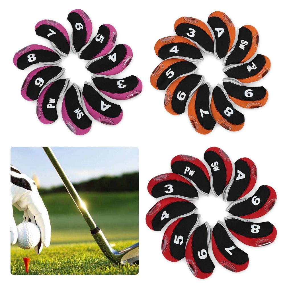 Golf Club Covers, 10 Pcs Neoprene Golf Club HeadCovers Iron Head Protect Cover Set (Color : Black+Red)