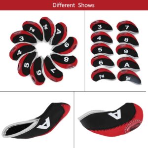 Golf Club Covers, 10 Pcs Neoprene Golf Club HeadCovers Iron Head Protect Cover Set (Color : Black+Red)