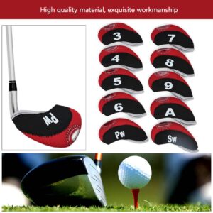 Golf Club Covers, 10 Pcs Neoprene Golf Club HeadCovers Iron Head Protect Cover Set (Color : Black+Red)