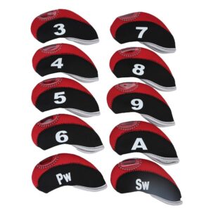 Golf Club Covers, 10 Pcs Neoprene Golf Club HeadCovers Iron Head Protect Cover Set (Color : Black+Red)