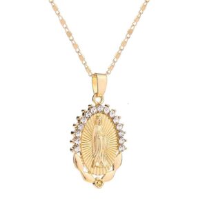 aoask women crystal rhinestone christian jewelry virgin mary pendant necklace