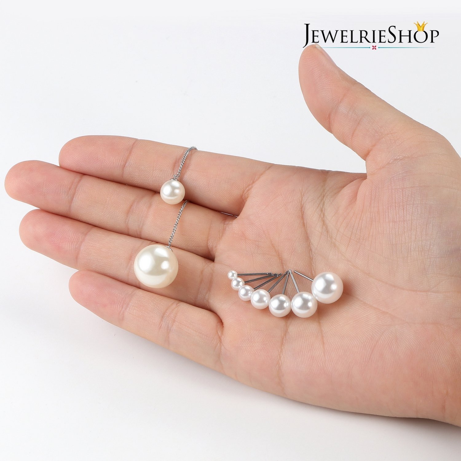 JewelrieShop Pearl Earrings Faux Pearl Stud Ball Earrings Hypoallergenic Pearl Drop Dangle for Women (7 Pairs Studs and 1 Pairs Dangle Earrings)