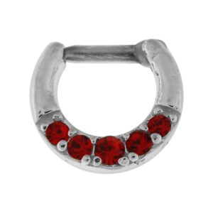 piercingpoint red crystal stone 5 paved round stones 16 gauge clicker septum nose ring septum jewelry