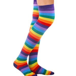 Chalier Womens Rainbow Striped Knee Thigh High Socks Arm Warmer Fingerless Gloves 2 Pairs(rainbow Set) One Size