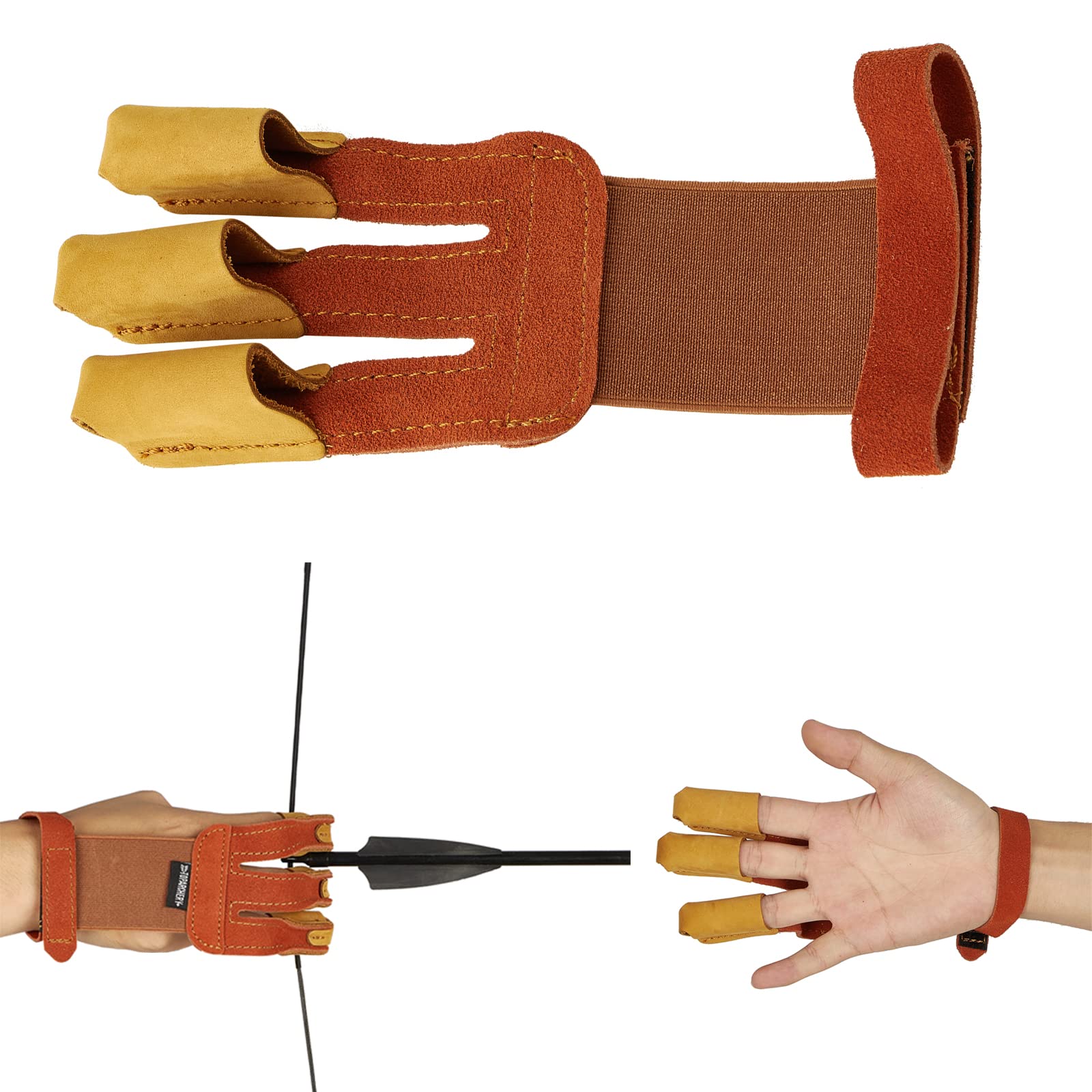 TOPARCHERY Finger Hand Protective Gloves Leather Target Arm Guard 3 Finger Tab for Hunting Compound Recurve Bow