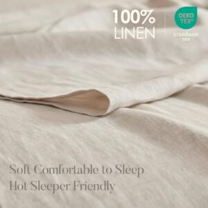 DAPU Pure Linen Sheets Set, 100% French Linen from Normandy, Breathable and Durable for Hot Sleepers, 4 Pcs Set - 1 Flat Sheet, 1 Fitted Sheet, 2 Pillowcases (Natural Linen, Queen)