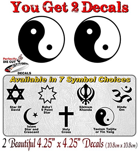 2 BLACK YIN YANG Religious Symbol Decal Sticker Tibetan Yin Yoga Feng Shui Zen Vinyl Vehicle Religion Decals Stickers (Yin Yang - Black)