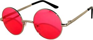 round retro vintage circle style sunglasses red lens metal frame