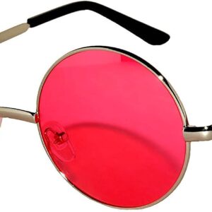 Round Retro Vintage Circle Style Sunglasses Red Lens Metal Frame