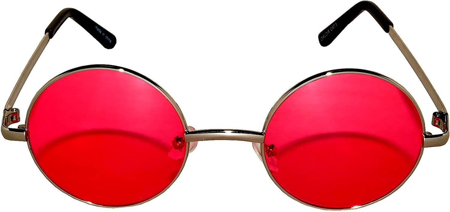 Round Retro Vintage Circle Style Sunglasses Red Lens Metal Frame