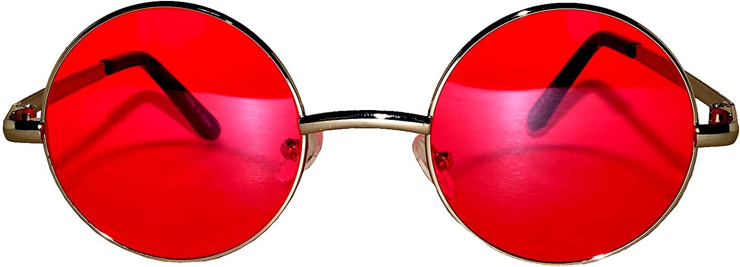 Round Retro Vintage Circle Style Sunglasses Red Lens Metal Frame