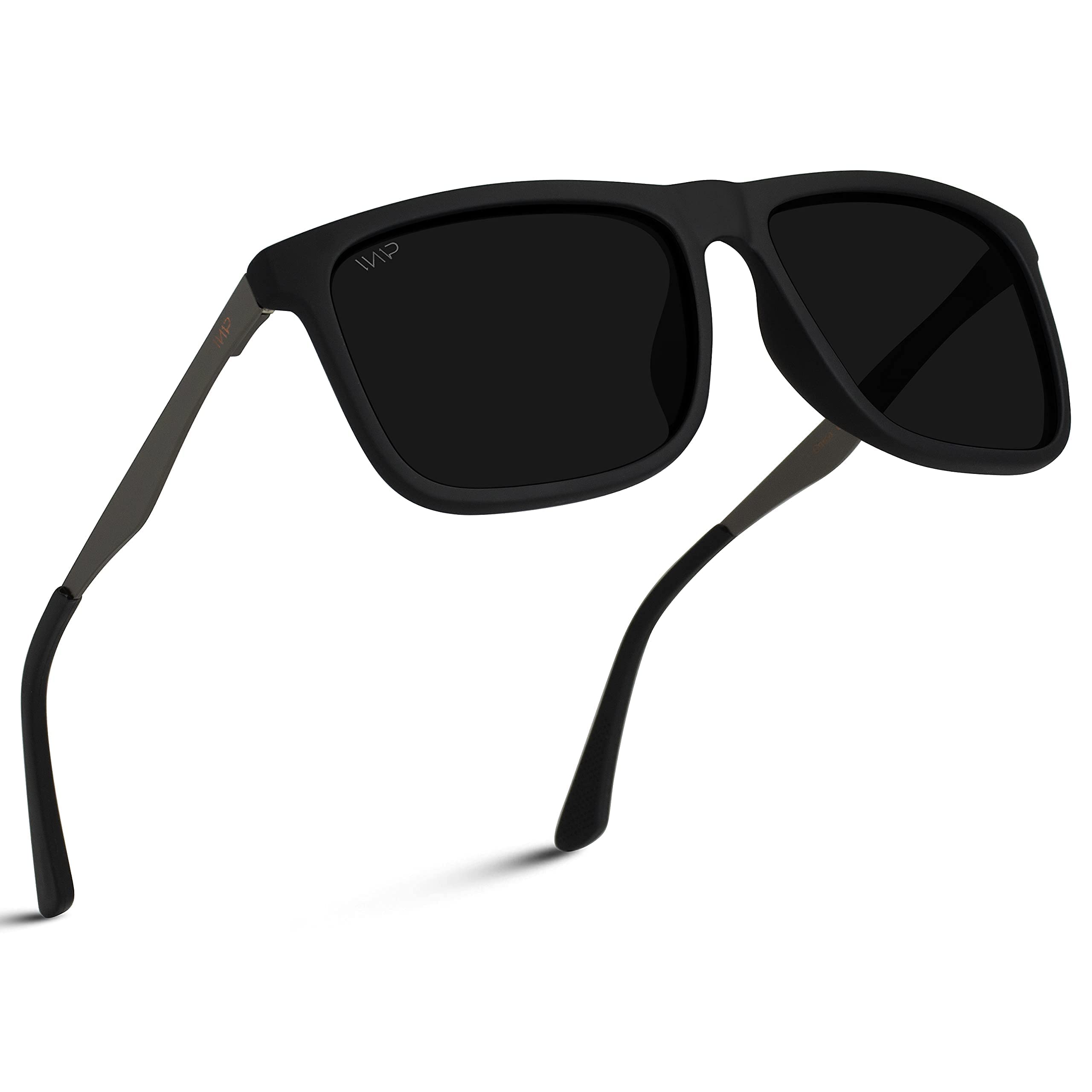 WearMe Pro Polarized Flat Top Narrow Square Mens Sunglasses (Matte Black/Black Lens)