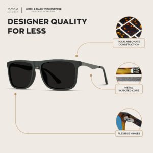 WearMe Pro Polarized Flat Top Narrow Square Mens Sunglasses (Matte Black/Black Lens)