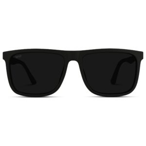 WearMe Pro Polarized Flat Top Narrow Square Mens Sunglasses (Matte Black/Black Lens)