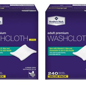 Members Mark Adult Premium eacnE Disposable Washcloth Value Pack, 240 Count (2 Pack)