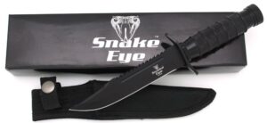 snake eye tactical fixed blade hunting knife w/survival kit & sheath camping fishing matches fish hooks needles compass (black)