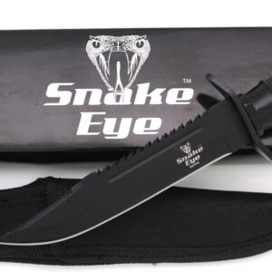 Snake Eye Tactical Fixed Blade Hunting Knife w/Survival Kit & Sheath Camping Fishing Matches Fish hooks Needles Compass (BLACK)