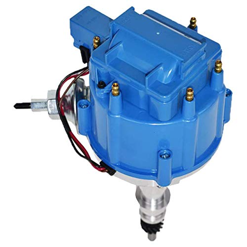 A-Team Performance - HEI Complete Distributor 6 Cylinders - Compatible with Ford Inline 6 65K Coil 144, 170, 200, 250 5/16 Hex Shaft One Wire Installation, Blue Cap