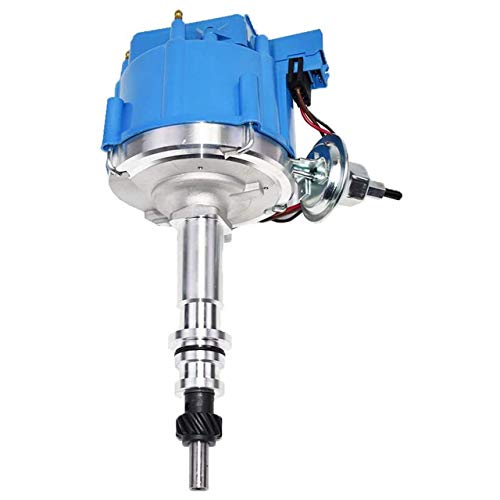 A-Team Performance - HEI Complete Distributor 6 Cylinders - Compatible with Ford Inline 6 65K Coil 144, 170, 200, 250 5/16 Hex Shaft One Wire Installation, Blue Cap