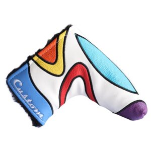 majek golf retro putter blade style headcover. limited edition vintage leather style, psychedelic colorful groovy custom design