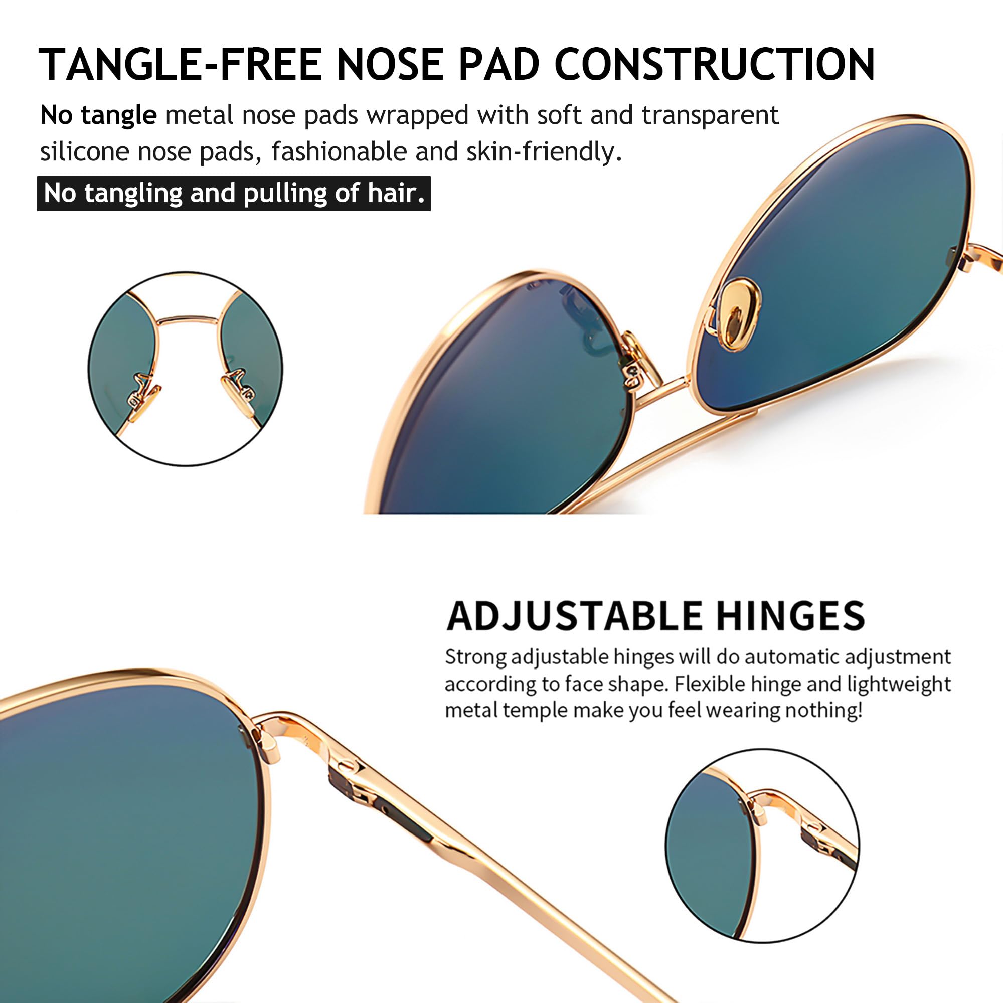 SUNGAIT Women’s Lightweight Oversized Aviator Sunglasses - Mirrored Polarized Lens (2022 Light-Gold Frame/Pink Mirrored Lens, 60) 1603JKF