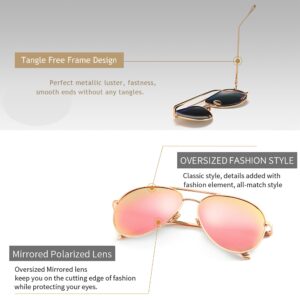 SUNGAIT Women’s Lightweight Oversized Aviator Sunglasses - Mirrored Polarized Lens (2022 Light-Gold Frame/Pink Mirrored Lens, 60) 1603JKF