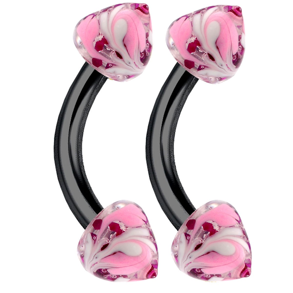 bodyjewellery 2Pcs 16g Curved Barbell Septum Cartilage Lobe Eyebrow Tragus Rook Helix Black Anodized Steel Hand Painted 03 Spike - 6mm