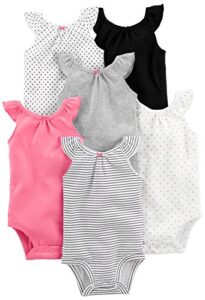 simple joys by carter's baby girls' 6-pack short-sleeve bodysuit, multicolor/dots/hearts, 6-9 months