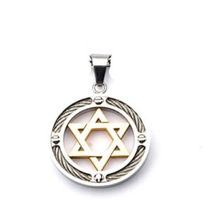 diamond jewelry ny jewish star, steel gold ip star of david with cable inlayed in circle pendant (pendant only)