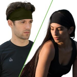 Temple Tape, Headbands for Men and Women - Mens Sweatband & Sports Headband Moisture Wicking Workout Sweatbands for Running, Cross Training, Yoga and Bike Helmet Friendly - OD Green