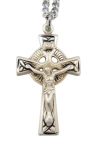 sterling silver irish catholic celtic cross crucifix pendant, 1 1/4 inch