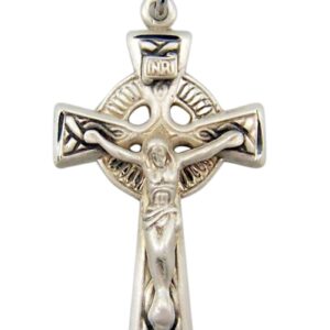 Sterling Silver Irish Catholic Celtic Cross Crucifix Pendant, 1 1/4 Inch