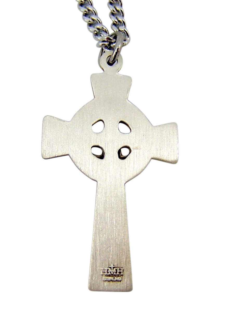 Sterling Silver Irish Catholic Celtic Cross Crucifix Pendant, 1 1/4 Inch